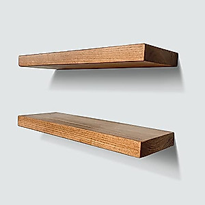 URBANDI, Rustic Floating Shelves, Set of 2, Hidden Bracket, Solid Wood, Heavy Duty, Wall Mounted Shelves, (Brown, 48Wx12D)