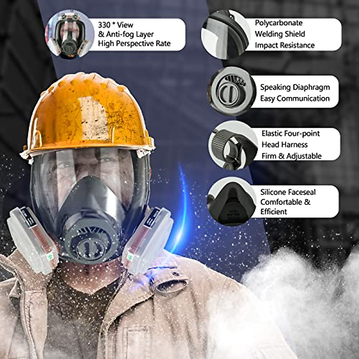 AMZYXUAN Full Face Respirator Mask, Reusable Respirator Mask with Filters, Gas Mask with Activated Carbon Filter for Gases, Dust, Vapors, Paint, Spray, Epoxy Resin, Welding, Chemicals