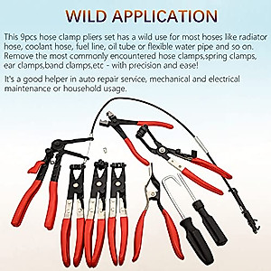 Hose Clamp Pliers Set, 9pcs Wire Long Reach Hose Clamp Pliers Set for Automotive Coolant Radiator Heater and Water Hose with Band Flat or Large Clamps, Clamp Removal Tool by BOOTOP PIN