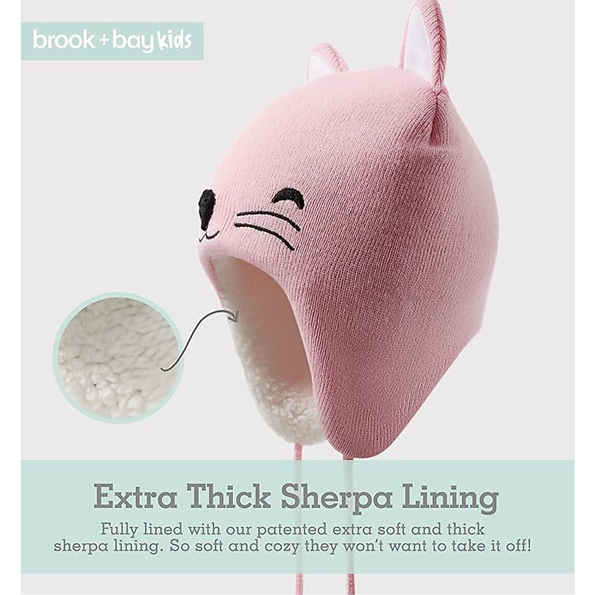 Brook + Bay - Sherpa Baby Animal Hats for Winter, Toddler Animal Ear Hat, Baby Hat Animal Ears, Baby Winter Hat for Boys & Girls - Pink Cat