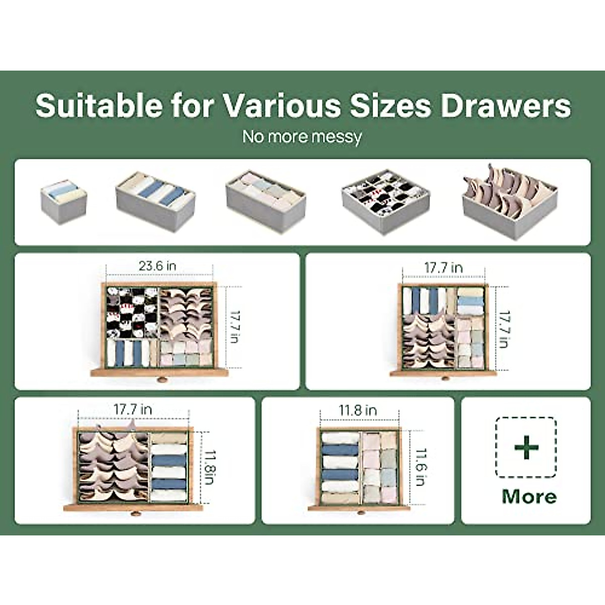 Kootek 10 Pack Drawer Organizers for Clothing, 92 Cell Dresser Organizer Socks Underwear Organizer Fabric Foldable Dividers Closet Organizers and Storage Boxes for Baby Clothes, Bra, Ties, Scarf