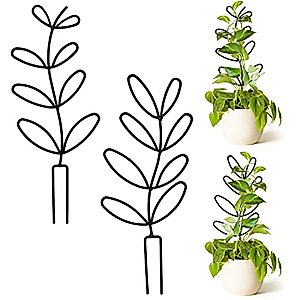 Garden Trellis for Climbing Plant Iron Pot Trellis Leaf Shape 2 Packs 12’’ Black Coated Wire Indoor Houseplant Home Plant Tool Plant Lover Gifts Ideas