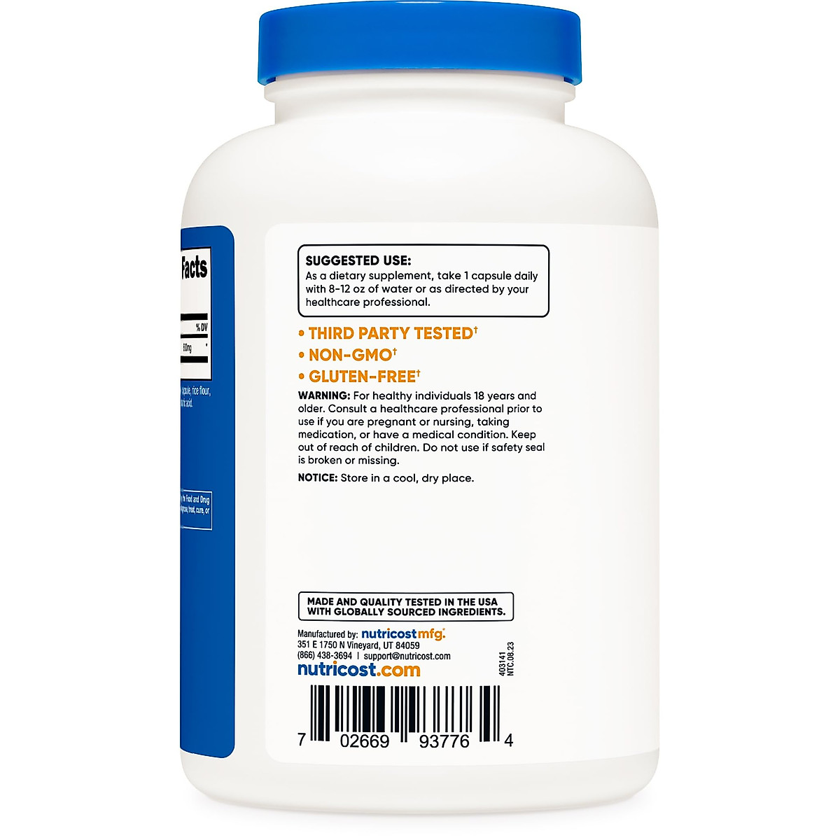 Nutricost N-Acetyl L-Cysteine (NAC) 600mg, 240 Vegetarian Capsules - Vegan, Non-GMO, Gluten Free