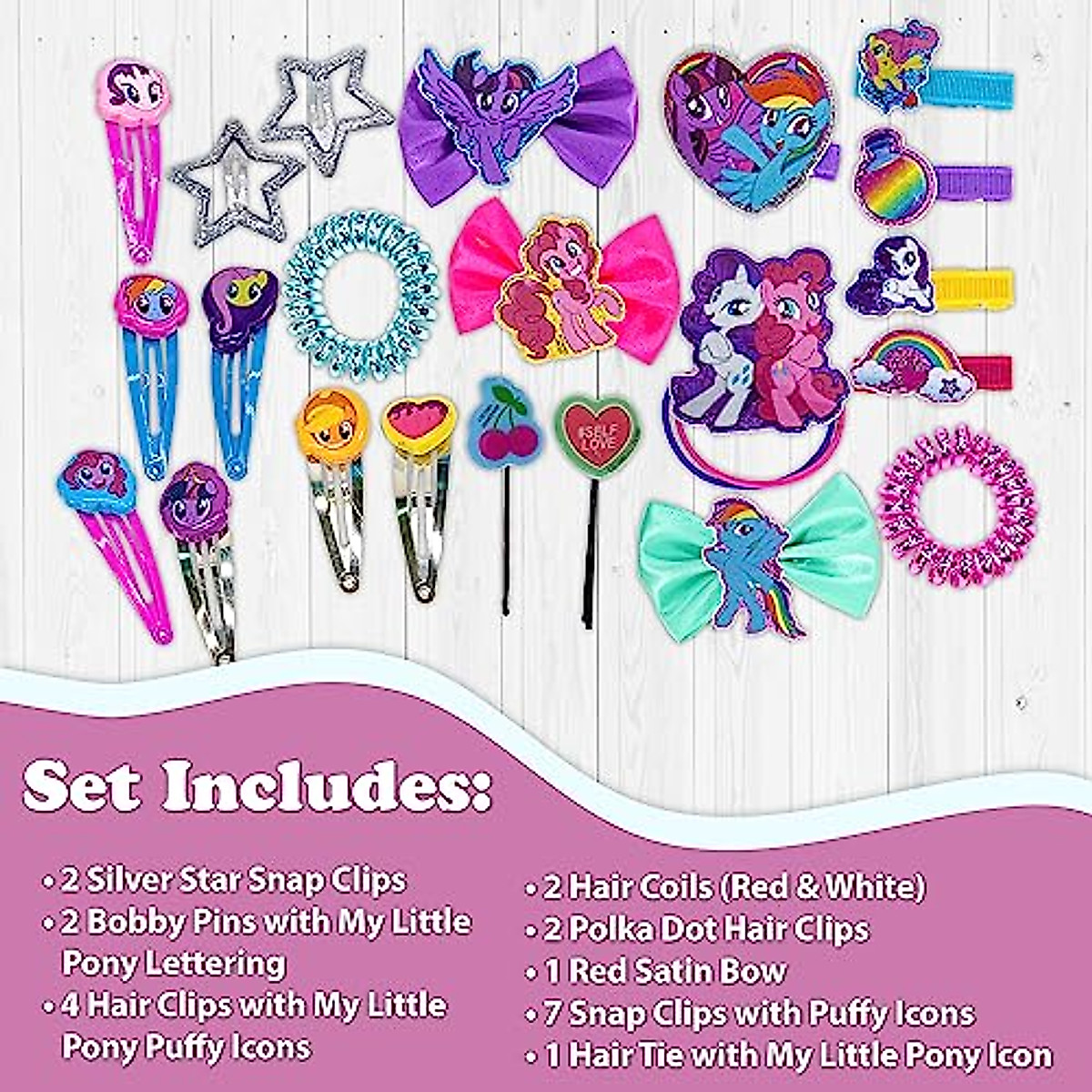 My Little Pony - Townley Girl Hair Accessories Kit|Gift Set for Kids Girls|Ages 3+ (22 Pcs) Including Hair Bow, Coils, Hair Clips, Hair Pins and More, for Parties, Sleepovers & Makeovers