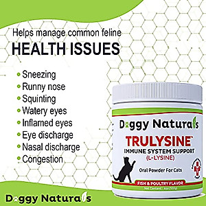 Trulysine L-Lysine for Cats Immune Support Oral Powder 4oz/100g - Cats & Kittens of All Age, Sneezing, Runny Nose Squinting, Watery Eyes - Fish & Poultry Flavor (U.S.A)(100 Grams ( 500mg / Scoop))
