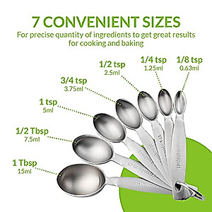 Spring Chef - Oval Stainless Steel Metal Measuring Spoons Set, Easy to Read Dual Measurements for Dry and Liquid Ingredients, Medicine and More, Kitchen Essentials, Set of 7