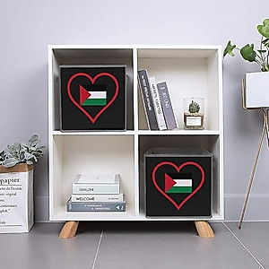 I Love Palestine Red-Heart Fashion Storage Bins Foldable Organizer Cubes 10.6" Collapsible Box Home Ofice Supplies 2PCS
