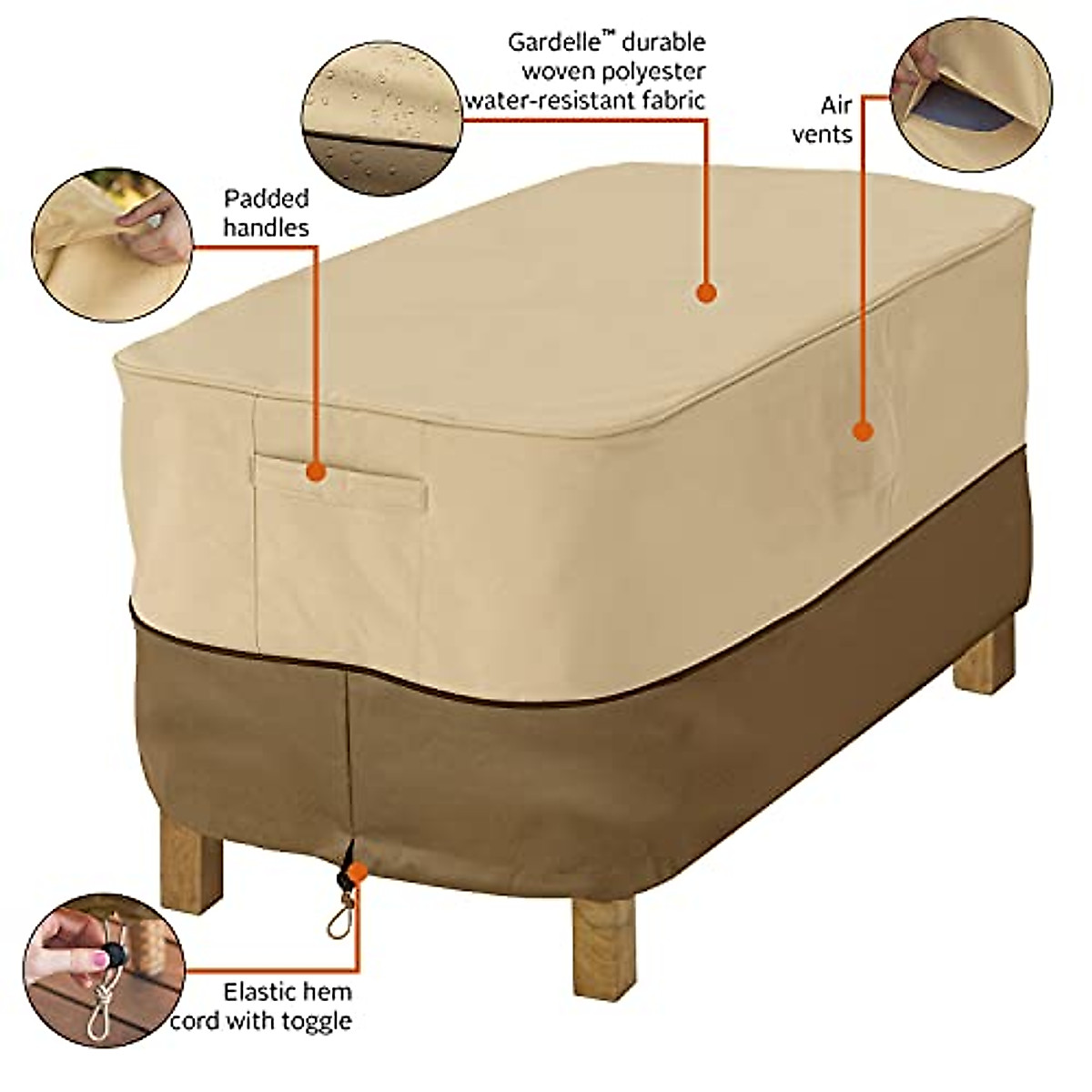 Classic Accessories Veranda Water-Resistant 48 Inch Rectangular Patio Coffee Table Cover, Outdoor Table Cover