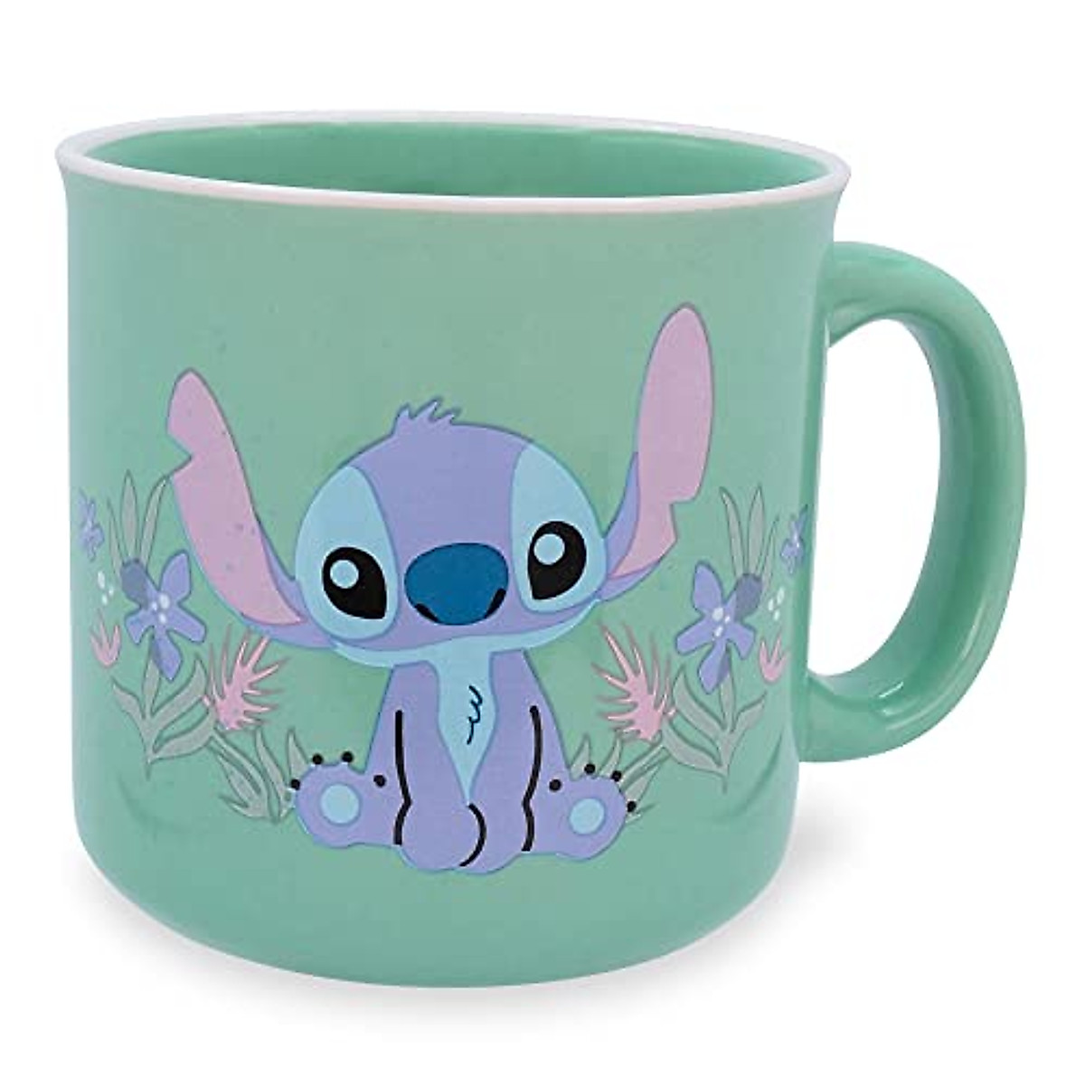 Silver Buffalo Lilo and Stitch Ohana Sitting Floral Ceramic Camper Mug, 20 Ounces, 20oz Ohana Sitting Floral, 20oz