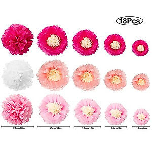 24 Pieces Paper Fans Decoration Set, Including 12 Tissue Paper Flowers, 6 Pink Hanging Paper Fans Garlands Decoration, 6 Paper Poms Ball Decoration Flowers Craft Kit for Wedding, Birthday, Baby Shower