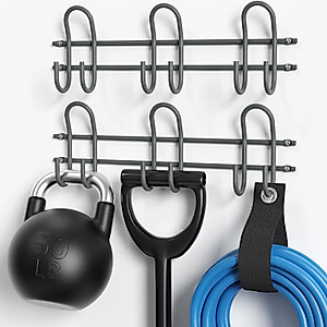 Turboforce Wall Mount Tool Storage Racks, 2 PCS Heavy Duty Steel Yard Garden Tool Organizer, Garage Tool Organizer Wall Mounted Storage System Hold Up to 550lbs, with 2 Extension Cord (6 hooks)