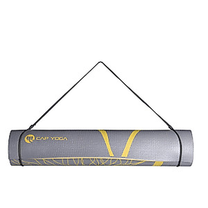 CAP Yoga Mat with Carry Strap, 5mm, Reversible Dahlia Design, Yellow/Gray
