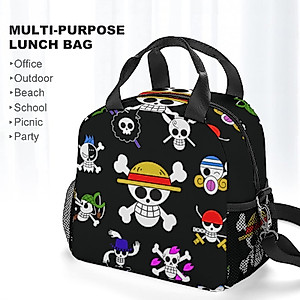 CHSSONG Insulated Lunch Bag One Skull Piece Dinner Box Leakproof Cooler Portable Handbag Reusable Thermal Tote Bag With Adjustable Shoulder Strap Black, 25.5x22.5x16.5cm(10x8.9x6.5inch)