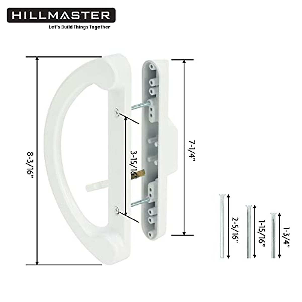 HILLMASTER Patio Sliding Glass Door Handle Replacement Set Mortise Style Reversible Design Non-keyed Sliding Patio Door Handles, White Diecast Finish Fits 3-15/16” Screw Hole Spacing