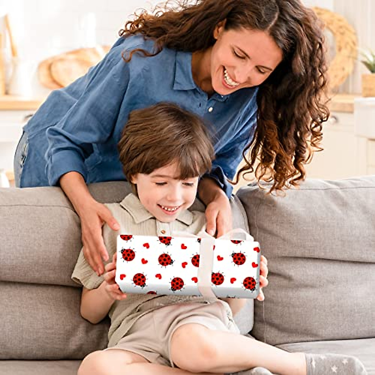 Konsait Ladybug Wrapping Paper Large Sheet Flat Gift Wrapping Paper For Men Women Boys and Girls Wrapping Paper Birthday 4 Different Designs 27.6 x 20.5 Inch - 12 sheets