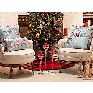 Pillow Perfect Holiday Cardinal on Snowy Branch Lumbar Pillow, 11.5" x 18.5", Blue