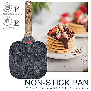 Bobikuke Egg Frying Pan, Fried Egg Pan Nonstick 4 Cups Pancake Pan Aluminium Alloy Cooker for Breakfast, Egg Pan Suitable for Gas Stove & Induction Cooker,100% Free of PFOS (Black)