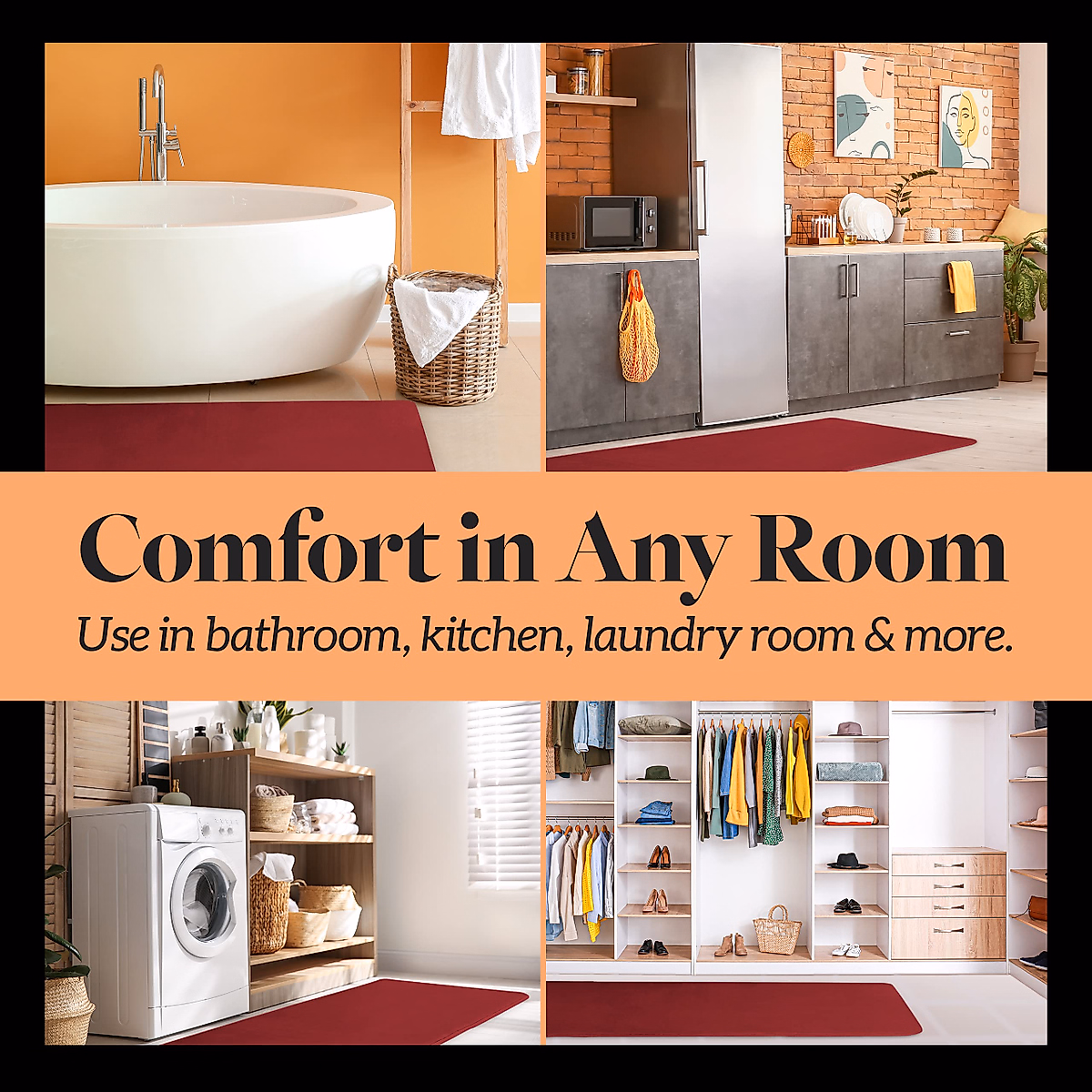 Genteele Bath Mats for Bathroom Non Slip - Red 20" x 32" Memory Foam Bathroom Rugs - Quick Dry Bath Mat