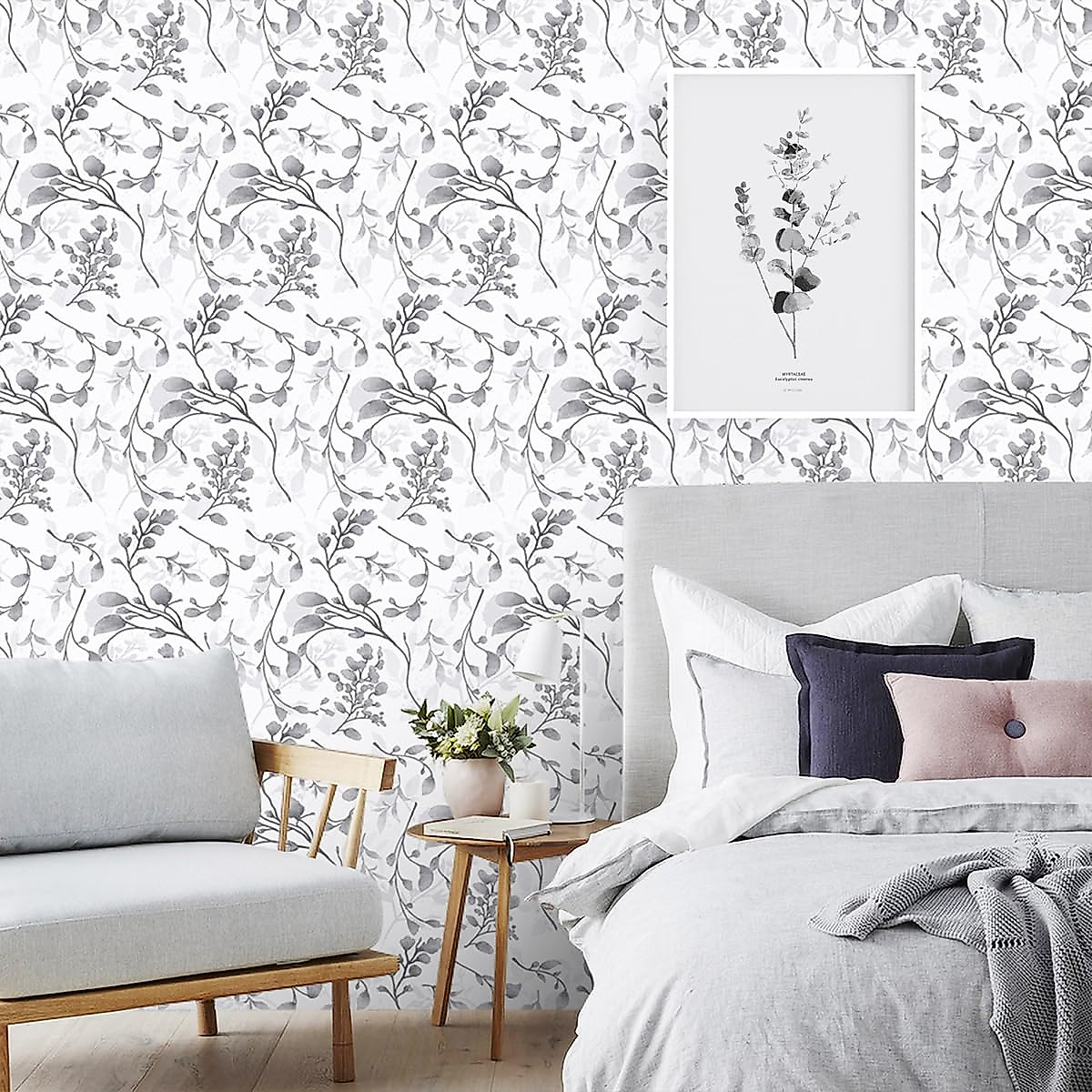 Froluya Gray Peel and Stick Wallpaper Gray Floral Wallpaper 17.7 inch×118.1inch Floral Contact Paper Flower Self Adhesive Removable Wallpaper for Bathroom Modern Breezy Leaves Decorative Wallpaper