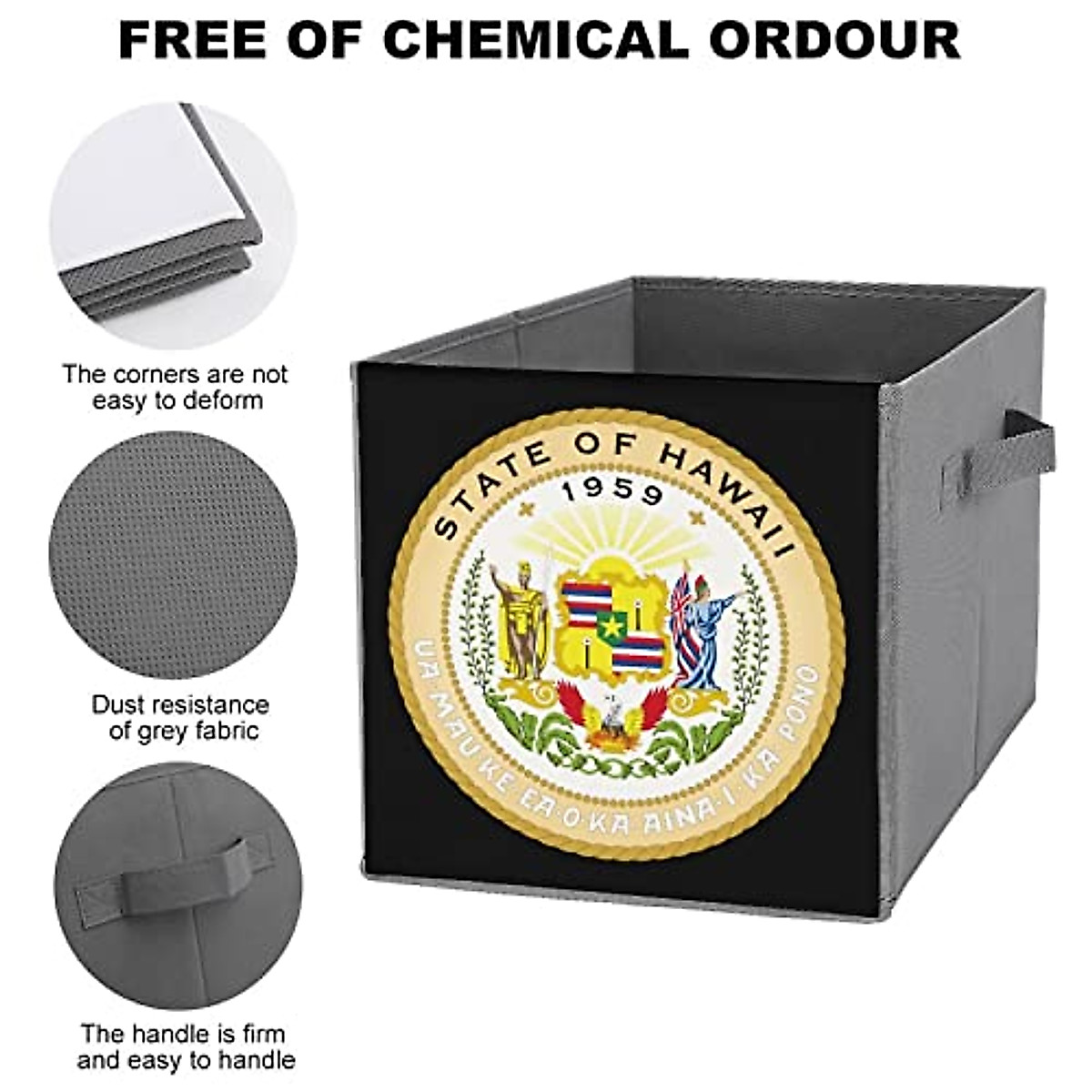 Hawaii State Flag Seal Foldable Storage Bins Printd Fabric Cube Baskets Boxes with Handles for Clothes Toys, 11x11x11