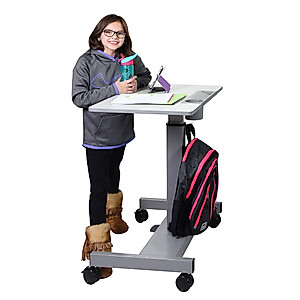 Offex Student-P Mobile Classroom Height Adjustable Cup Holder Student Pneumatic Sit/Stand Desk - Light Gray/Medium Gray