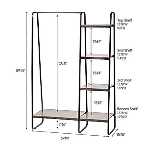 IRIS USA Metal Garment Rack with Wood Shelves Combo, Black/Dark Brown