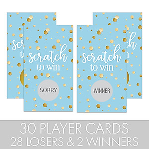 DISTINCTIVS Blue and Gold Scratch Off Party Game - Boy Baby Shower, Bridal Shower - 28 Cards