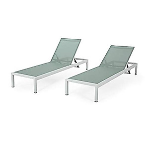Christopher Knight Home Vanessa Coral Outdoor Chaise Lounges (Set of 2), Green and White