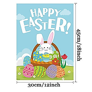PTFNY Happy Easter Day Garden House Flags Double Sided 12 x 18 Inch Easter Yard Flag Bunny Rabbit Cute Egg Decorative Outdoor Yard & Home Decorations