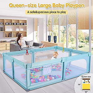 Baby Playpen Extra Large for Babies/Toddlers/Twins 79'' x 59'' Floor Baby Pen, Sailnovo Large Baby Play Pen Play Yard for Baby, Baby Fence Activity Center with Anti-Slip Sucker and Handler(Green)