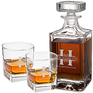 Personalized Whiskey Decanter Set with Glasses - 7 Design Options - Custom Engraved Liquor 27 oz, Bourbon Decanter for Men Dad Birthday Graduation Groomsman Anniversary & Retirement Gift For Him