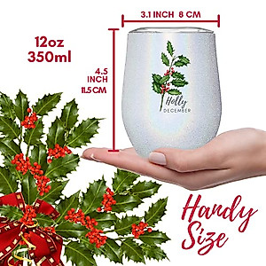 Birthday Month Flower Tumbler, Birth Flower Gifts for Her, Unique Birthday Presents for Women, Mum, Wife, Girlfriend, Daughter, Best Friend, Coffee and Wine Tumbler 12oz (December, Holly)