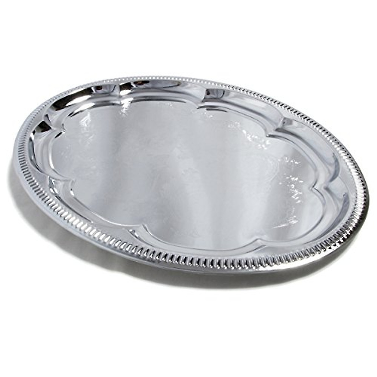 Maro Megastore (Pack of 4) 15.7 inch x 11.4 inch traditional oval flower pattern carving dining chrome plated dinner plate mirror plate plate plate metal tableware party Medium T225M-4PK