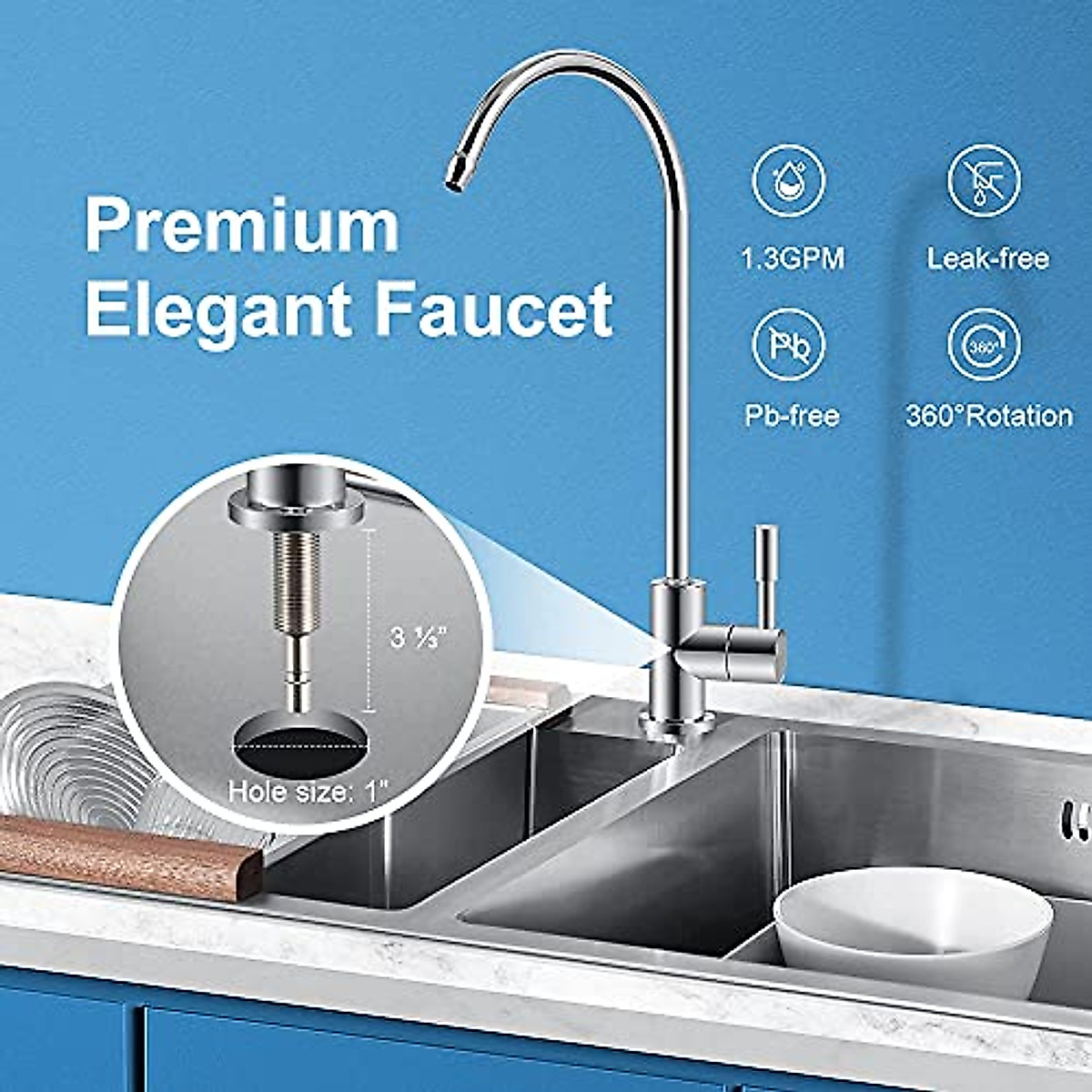 Wingsol Under Sink Water Filter with Faucet, NSF/ANSI 53&42, Reduce 99.99% Lead, Chlorine, Heavy Metals, Alkaline Water & Mineral Water, Anti-Clogged No-Crack No-Leak, Easy Change, Life Indicator