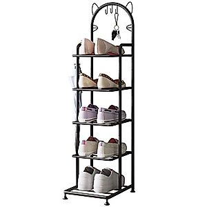AZERPIAN Shoe Rack 5 Tier Vertical Storage Organizer Shelf Sturdy Metal Free Standing Shoe Tower Saving Space for Closet Entryway Bedroom Dorm, Black (Black, 5 Tier)