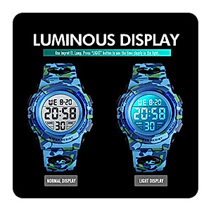 Dayllon Boys Watch Digital Sports 50M Waterproof Watches Boys Girls Children Analog Quartz Wristwatch with Alarm - Camo Blue