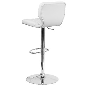 Flash Furniture Jeremy Contemporary White Vinyl Adjustable Height Barstool with Vertical Stitch Back and Chrome Base
