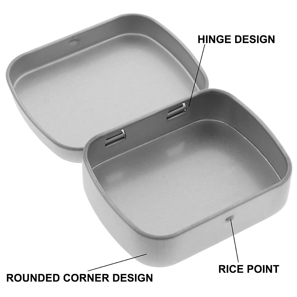 AKOAK 3 Pcs 2.4 x 1.7 x 0.6 Inches Rectangular Empty Hinged Tins Box Containers for First Aid Kit,Survival Kits,Storage,Herbs,Pills,Crafts and More (Silver)