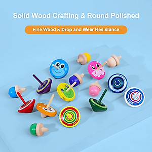 WODI Wooden Spinning Tops, 17 Pcs Wood Novelty Gyroscopes, Kids Handmade Painted Spinner, Kindergarten Toys, Vintage Craft Spin Top, Great Gift for Toddlers Girls Boys