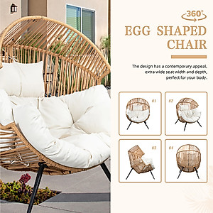 Vongrasig Wicker Egg Chair PE Rattan Chair with Cushion, Oversized Patio Lounge Chair for Outdoor, Indoor, Balcony, Backyard, Garden, Beige