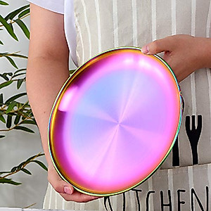 BISDARUN 4-Piece Stainless Steel Dinner Plates Dessert Salad Plates Set Indian, Mingcheng 9.1 Inch Colorful Metal Platter for Camping, Unbreakable and Reusable Dishwasher Safe (Rainbow)