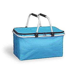 Topline Insulated Foldable Collapsible Picnic Basket with Carrying Handles - Aqua Blue