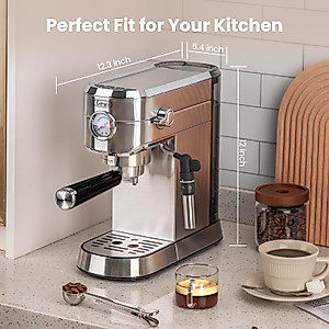 Gevi Espresso Machine 20 Bar with Auto Milk Frother, Professional Espresso Maker with Adjustable Shot Volume, Compact Cappuccino & Latte Machine, Stainless Steel, Gift for Coffee Lover, Home Baristas