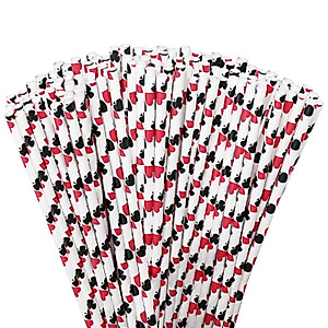 Whaline 200Pcs Casino Card Night Theme Paper Straws 7.7 Inch Red Black Poker Disposable Straws Diamond Spade Heart Club Drinking Well Crafted Straws for Casino Party Event Las Vegas Game Supplies