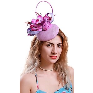 Cizoe Fascinators Hat for Women Kentucky Derby Headpiece Tea Party Hats Feather Wedding Headware Bridal Headpiece(lavender)