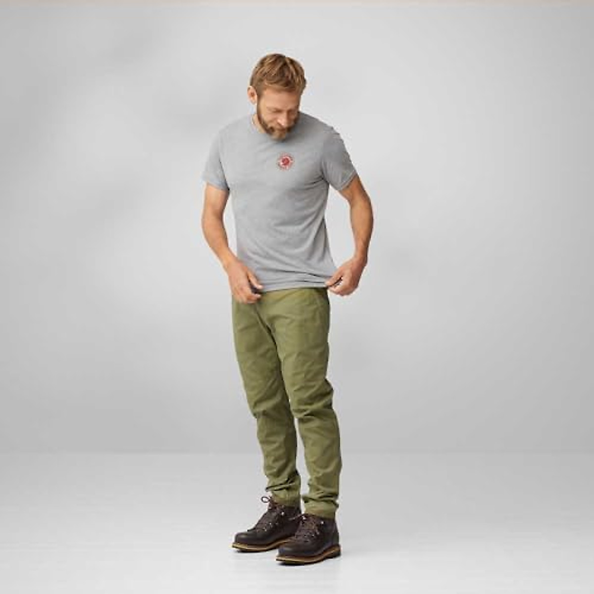 Fjällräven 1960 Logo T-Shirts for Men Offers Crew Neckline, Soft Cotton Construction, and Screen Print Graphic at Front Grey Melange LG One Size