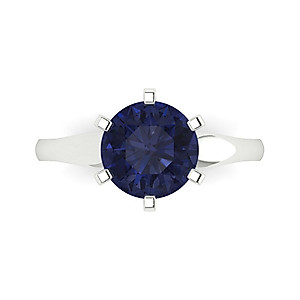 Clara Pucci 2.50ct Round Cut Solitaire Simulated Blue Sapphire Engagement Bridal Promise Anniversary Ring in 18K White Gold 6.25
