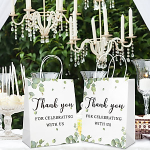 30 Pieces Wedding Welcome Bags Bulk Thank You for Celebrating with Us Paper Bags with Handles Wedding Favor Gift Bags for Guests Wedding Birthday Baby Shower Favors Supplies, 8 x 4 x 10 Inch
