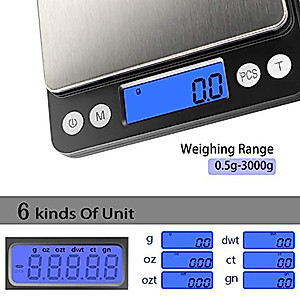 Fuzion Digital Kitchen Scale 3000g/ 0.1g, Pocket Food Scale 6 Measure Modes, LCD, Tare, Digital Scale Grams and Ounces with 2 Trays for Food, Cooking, Nutrition, Reptiles(Battery Included)