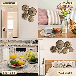 Wall Basket Decor Set of 6, Boho Hanging Seagrass Baskets Woven Basket Wall Decor, Natural Handmade Round Wicker Wall Decor with 10 Hooks,Boho Wall Decor 7.9" to 13.8" for Living Room Wall Art